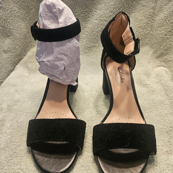 Clarks | Shoes | Ladies Clarks Ankle Strap Smart Heeled Sandals Deva Mae Black Suede Size 5 2 M ...